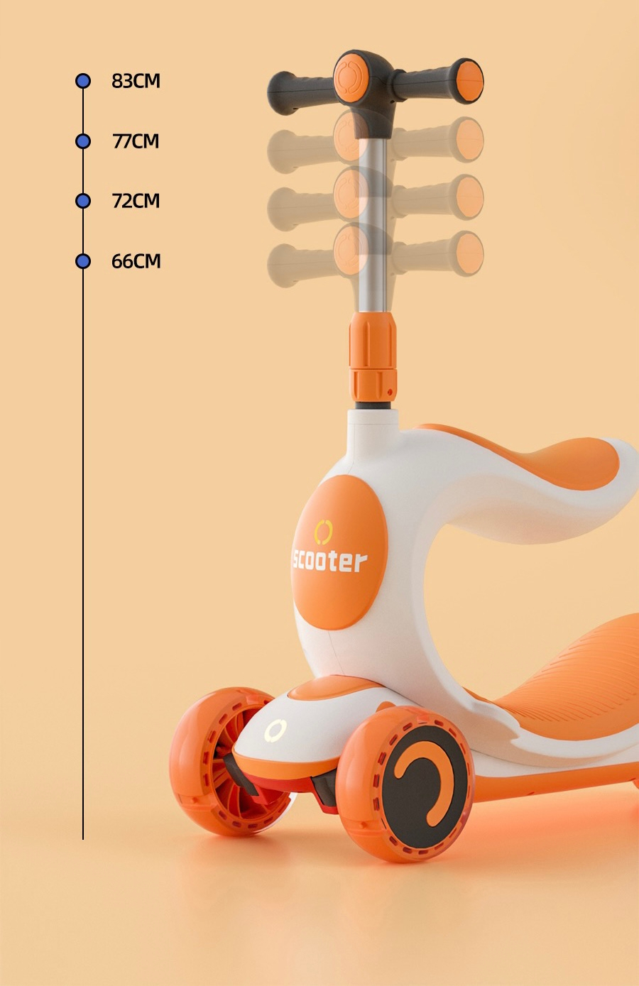 Trotineta Trio Scooter, 3 in 1 cu scaunel, roti groase cu lumini, verde ...