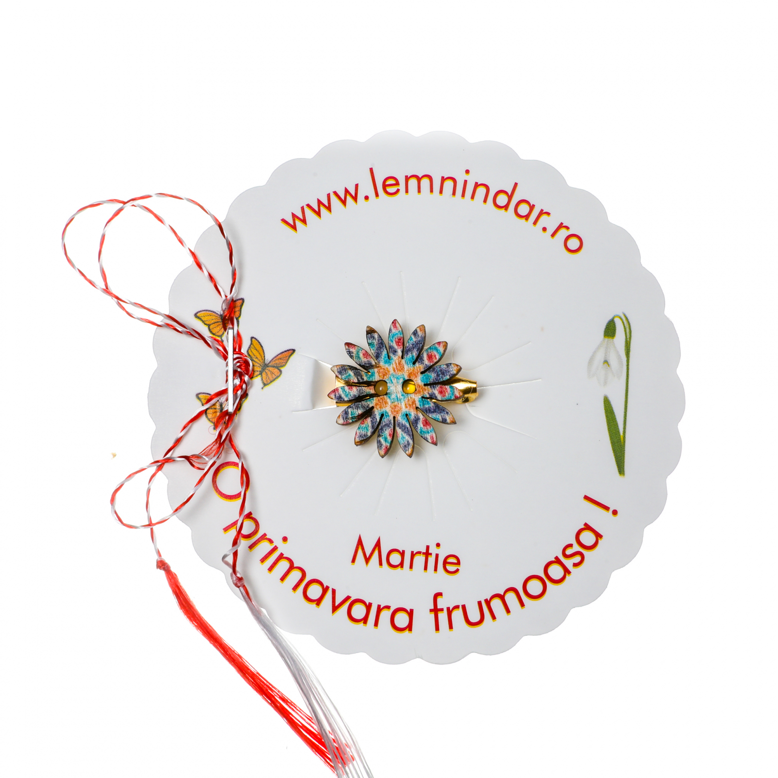 Martisor-brosa cu o floare retro in stil boem turcoaz, albastru si ...