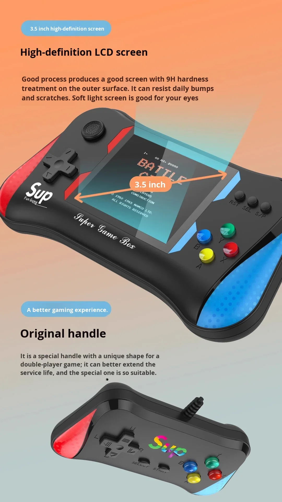 Consola Portabila cu 500 de Jocuri Retro, Ecran LCD 3.5 inch, Incarcare USB