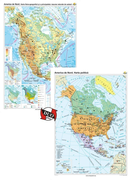 America de nord. Harta fizico-geografica si a principalelor resurse ...