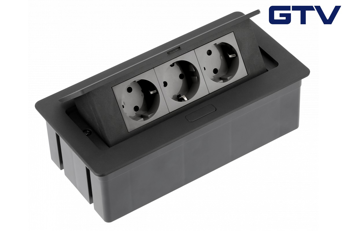 Priza incorporabila dreptunghiulara 3xschuko, neagra