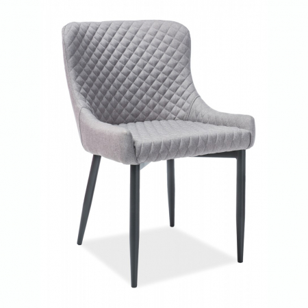 Scaun dining tapitat material textil gri Colin B, picioare negre metal