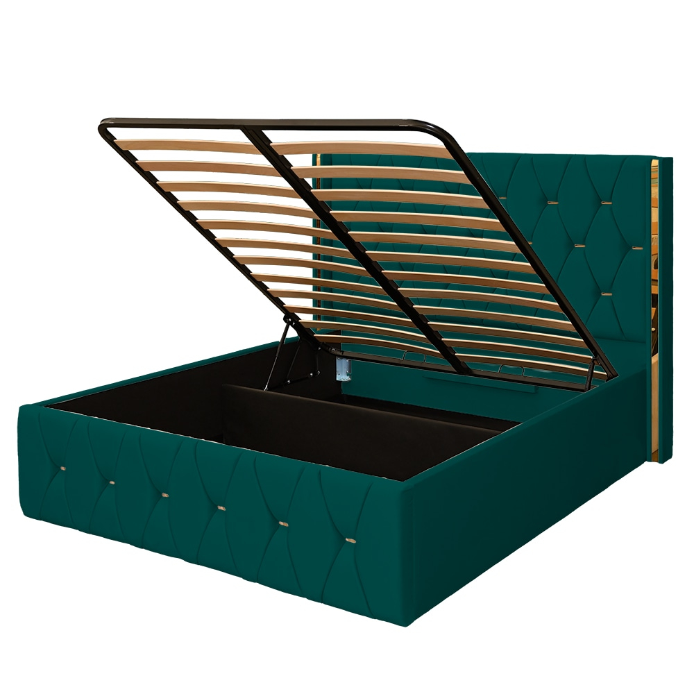 Pat dublu tapitat Diamond 120/200 , culoare verde cu detalii aurii ...