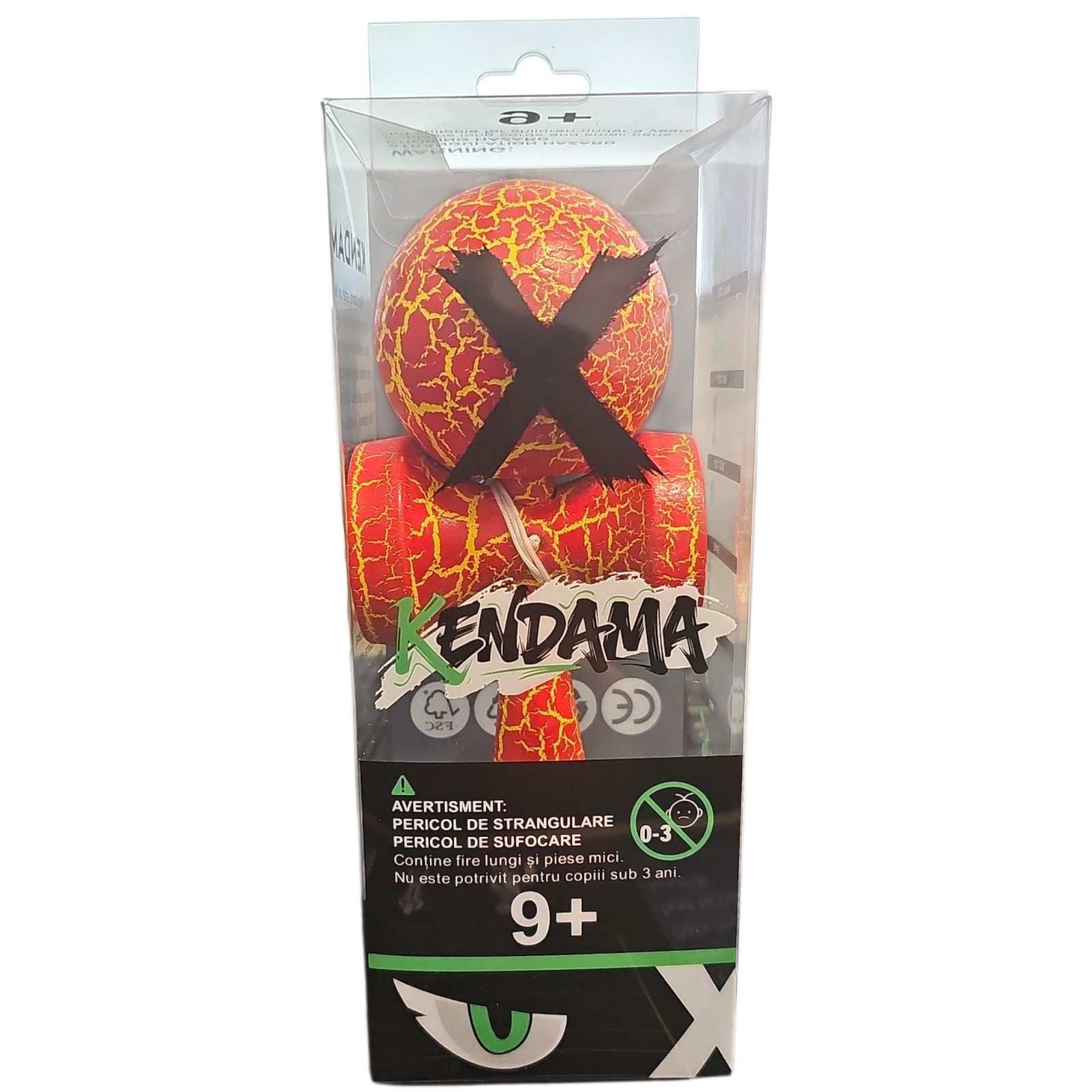 Kendama X Originala, Profesionala, Flippy, Cracked, din Lemn, 18 cm ...