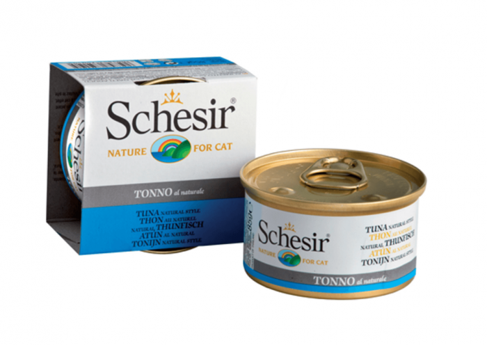 SCHESIR Conservă, Hrană Umedă Pisică Adult, Ton în Suc Propriu, 70g