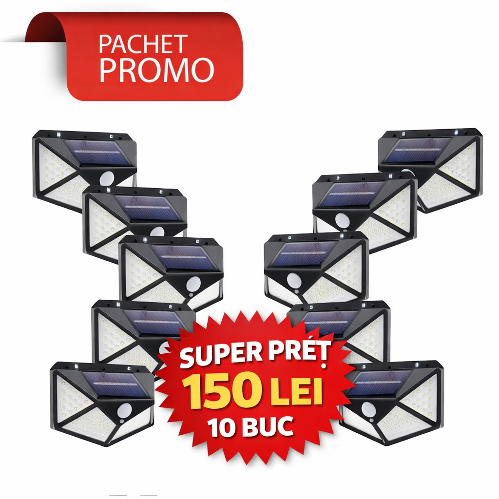 SET 10 LAMPI SOLARE 100 LED - 3 MOD ILUMINARE