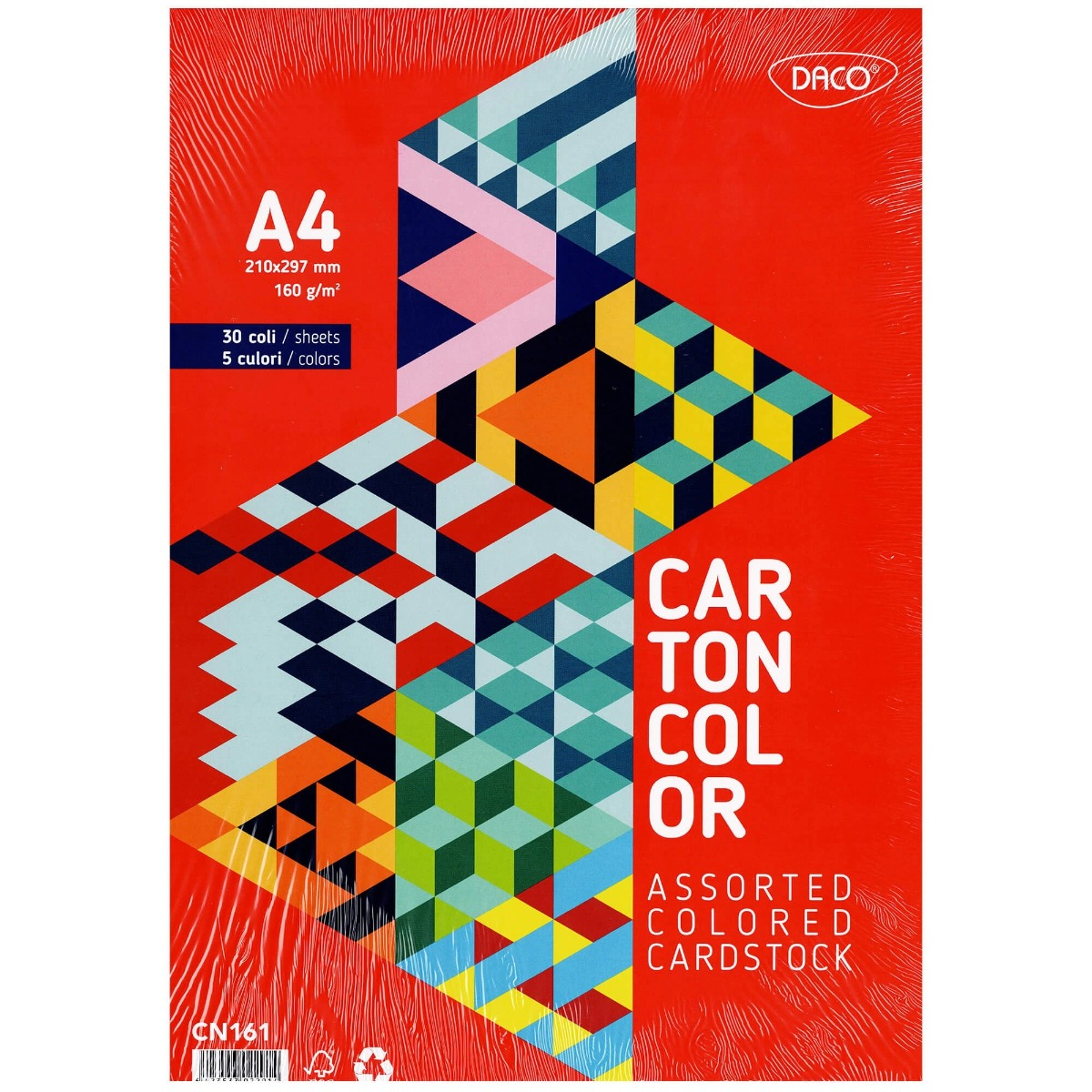 Carton colorat A4 asortat DACO 160 g/mp, 30 coli/top