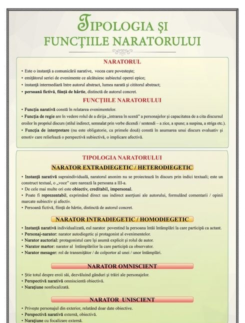 Tipologia si functia naratorului (plansa, 700x1000mm, cu sipci)
