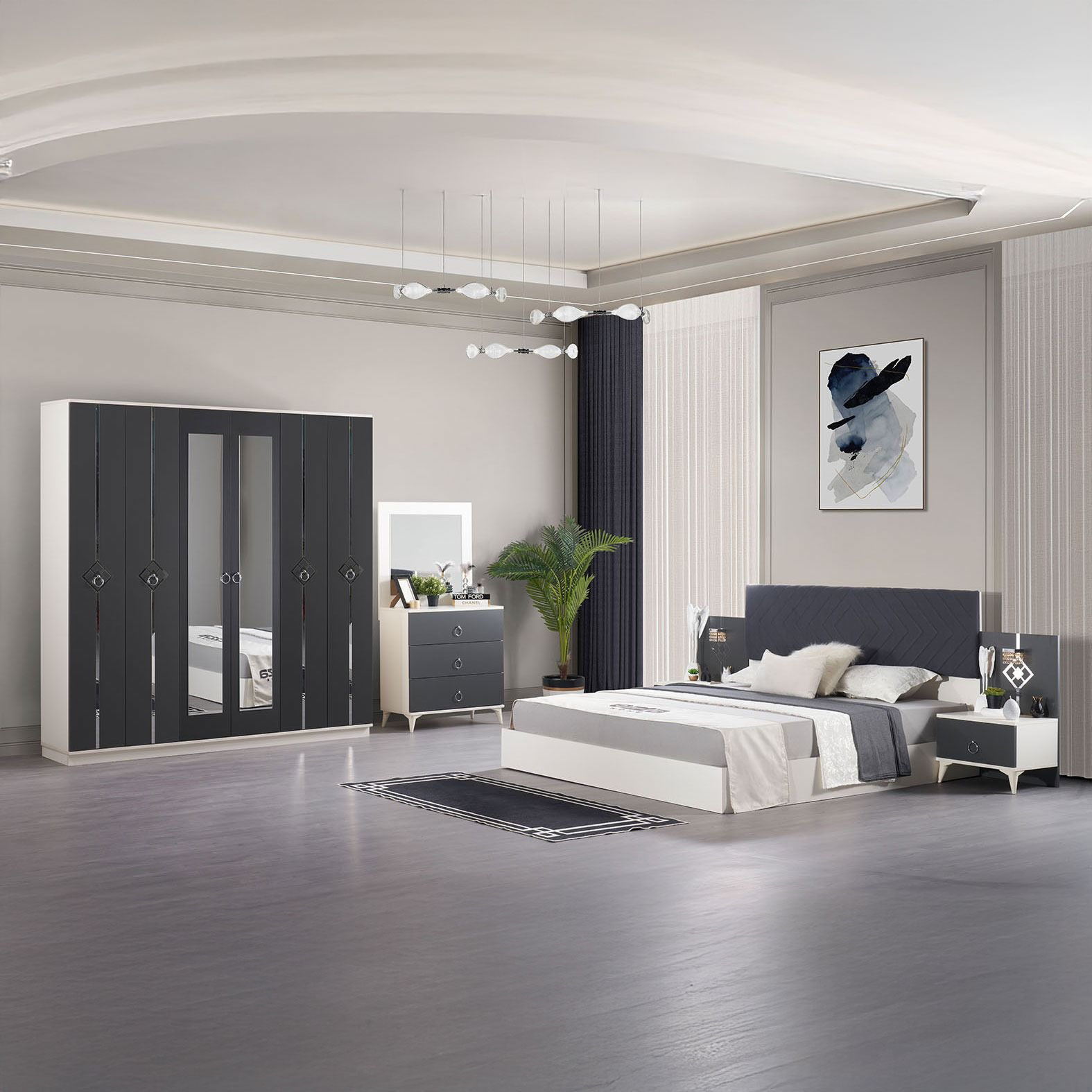 Set Mobila De Dormitor RO70, pat 180x200cm, dulap 220x210cm, noptiere ...