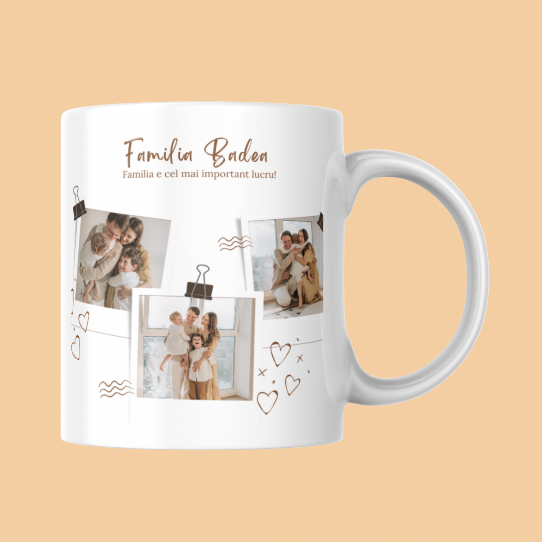 Cana Personalizata cu 3 Poze si Text