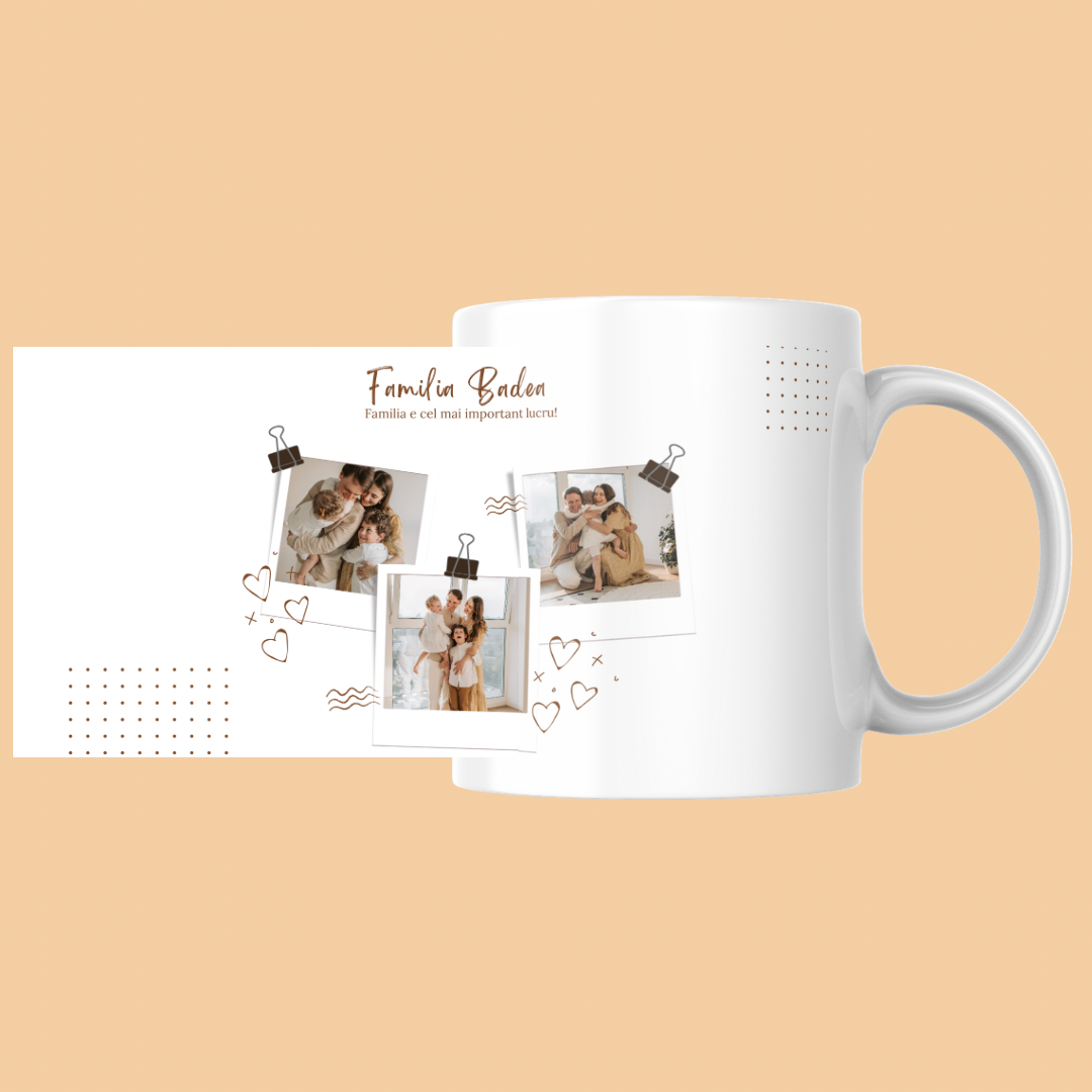 Cana Personalizata cu 3 Poze si Text