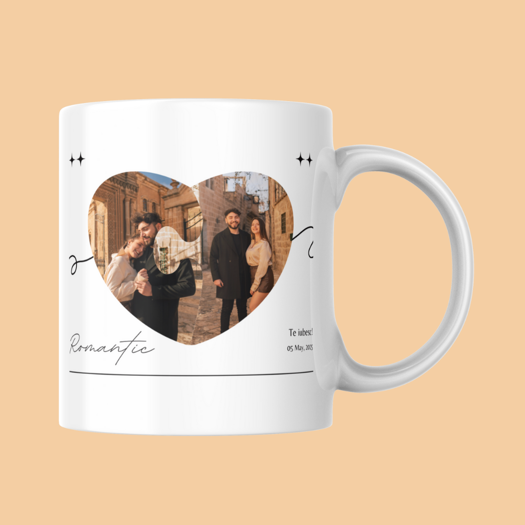 Cana Personalizata cu 2 Poze in forma de Inima