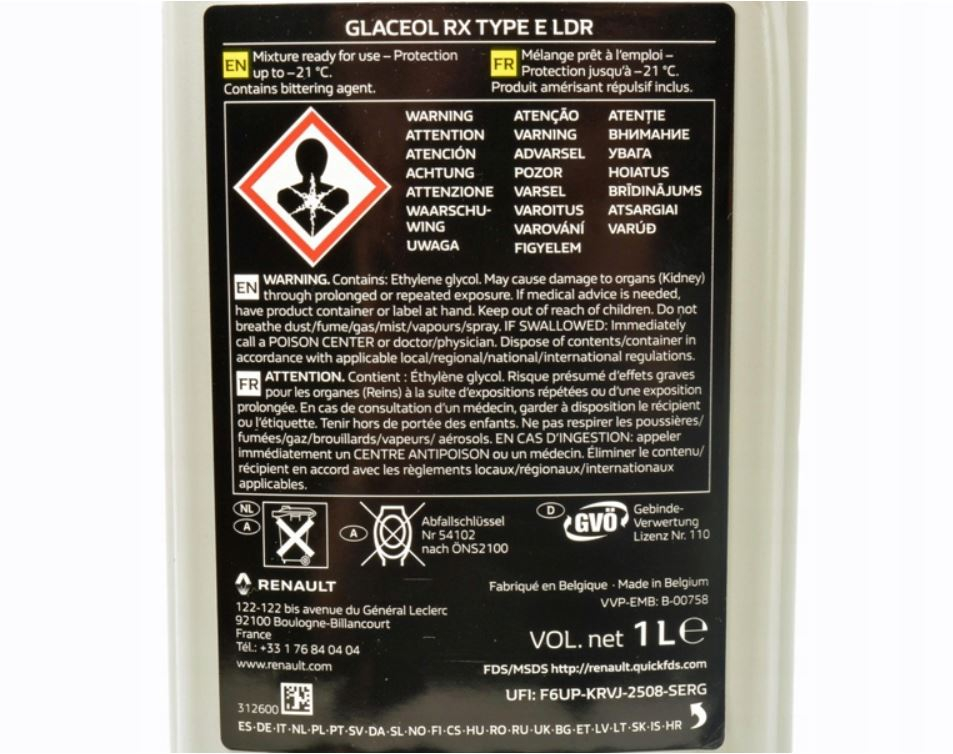 Antigel Renault Glaceol RX Type E LDR -21C Albastru 1 litru