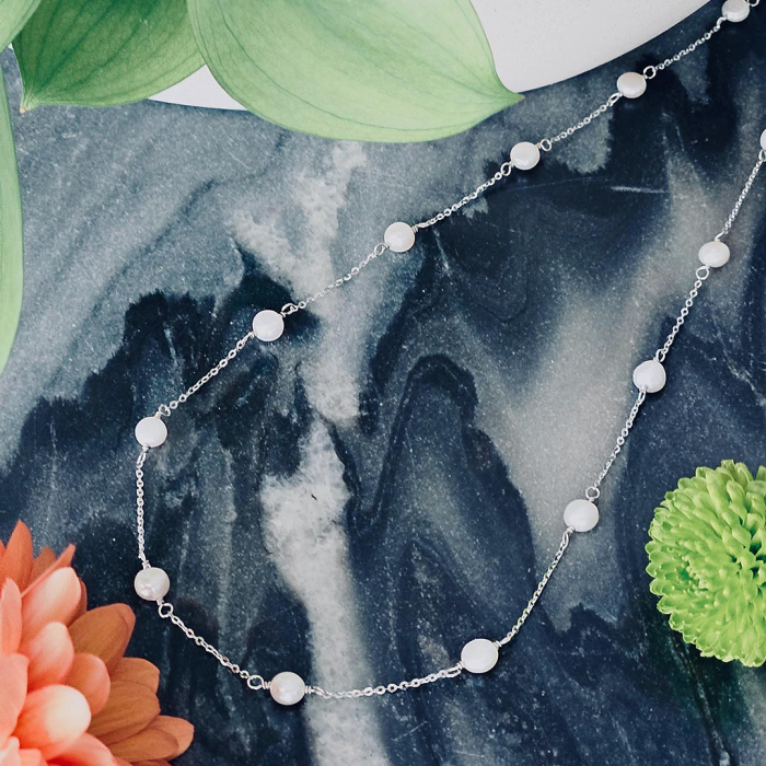 Colier din argint cu perle naturale Pearl Chain Silver - Tisoro