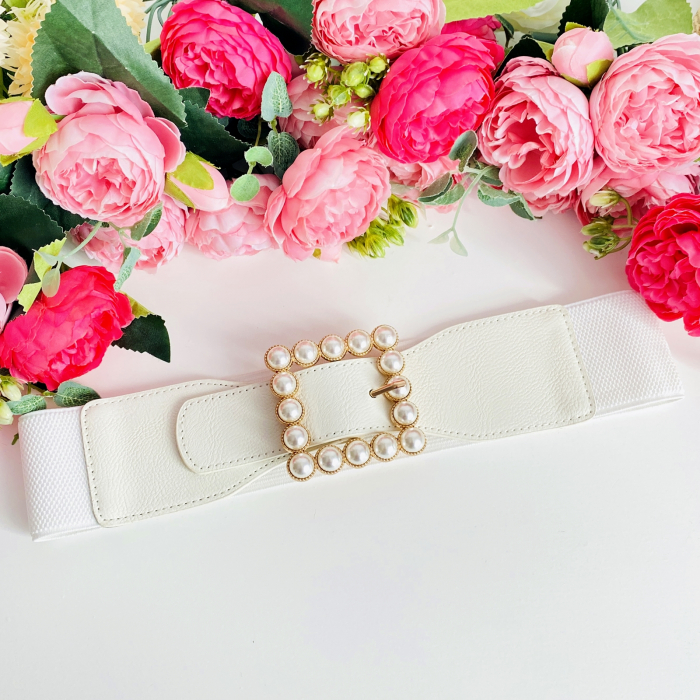 Centura Elastica Alba cu Perle - Curele Dama | ZURIEVA