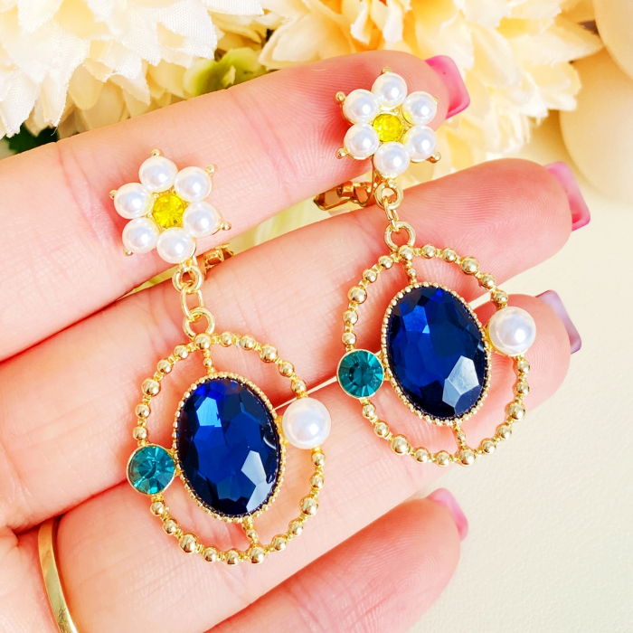 Cercei cu Clips Cristale Albastre - Bijuterii Femei | ZURIEVA