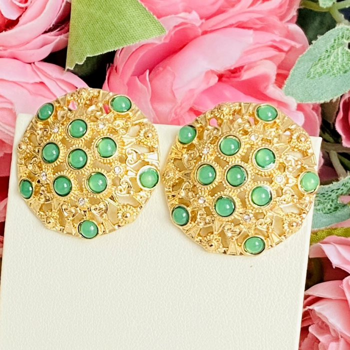 Cercei Clips Verde & Auriu - Cercei Clipsuri Dama | ZURIEVA