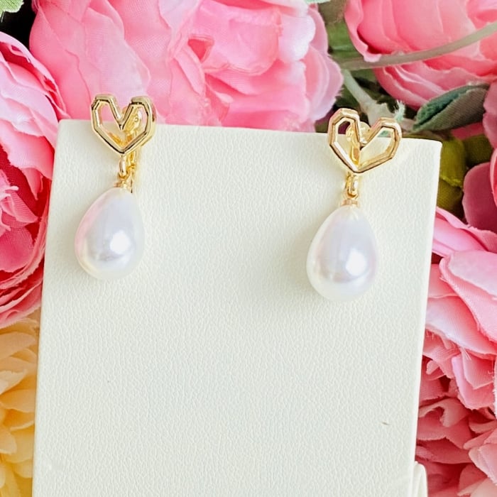Cercei Clips Inimi Aurii & Perle - Cercei Clipsuri Dama | ZURIEVA