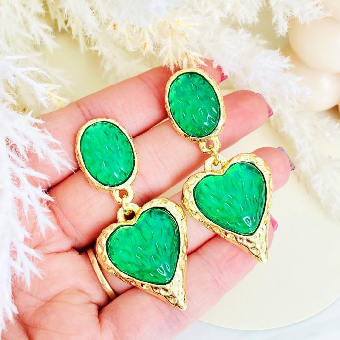 Cercei Inimi Aurii & Verzi - Idei de Cadou | ZURIEVA