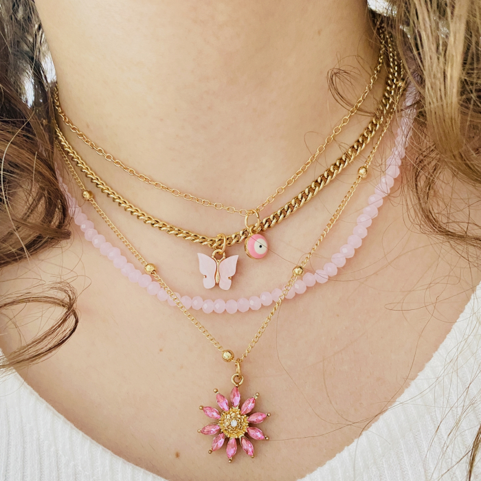 Coliere Aurii Roz Fluture Floare - Coliere Elegante Femei | ZURIEVA