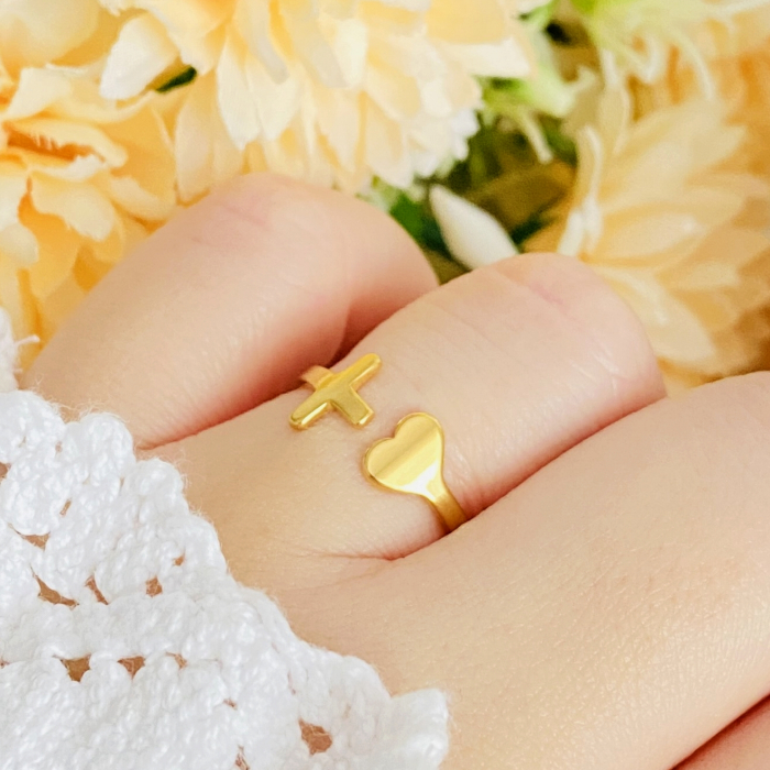 Inel Auriu Inima si Cruciulita Otel Inoxidabil - Bijuterii Inox | ZURIEVA