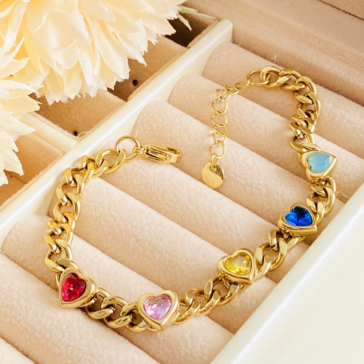 Bratara Aurie Inimi Colorate Otel Inoxidabil - Bijuterii Inox | ZURIEVA