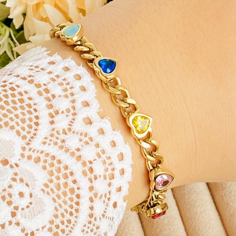 Bratara Aurie Inimi Colorate Otel Inoxidabil - Bijuterii Inox | ZURIEVA