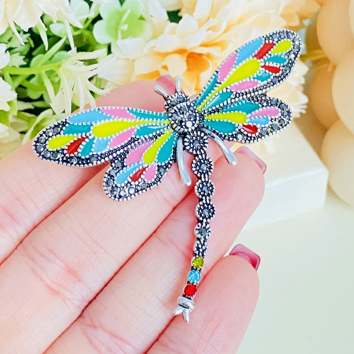 Brosa Libelula Argintie Colorata - Bijuterii Femei | ZURIEVA