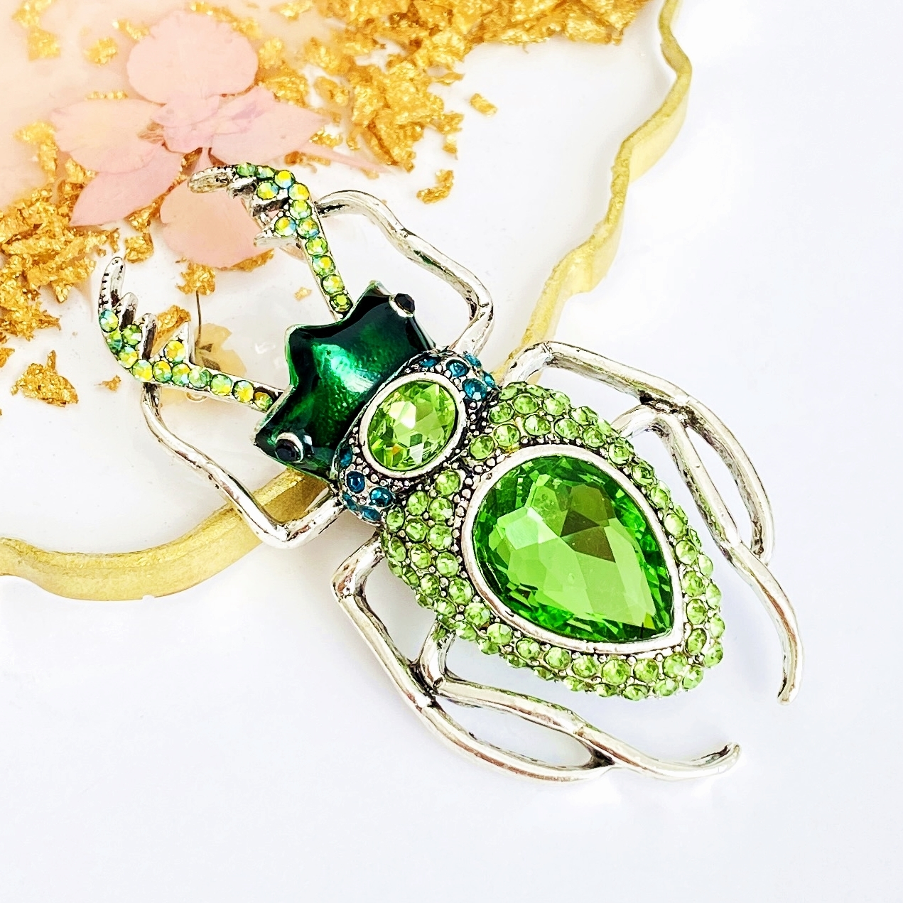 Brosa Scarabeu Verde - Brose Mari Cristale | ZURIEVA