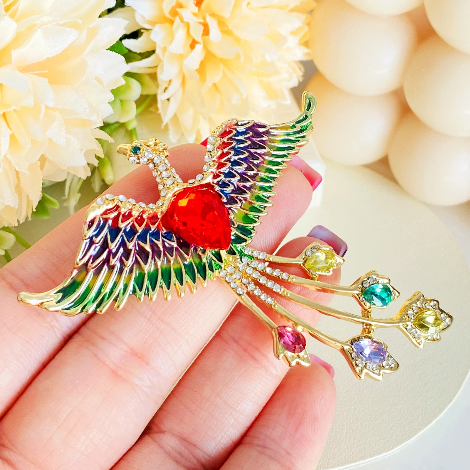 Brosa Pasare Phoenix Cristale - Bijuterii Femei | ZURIEVA