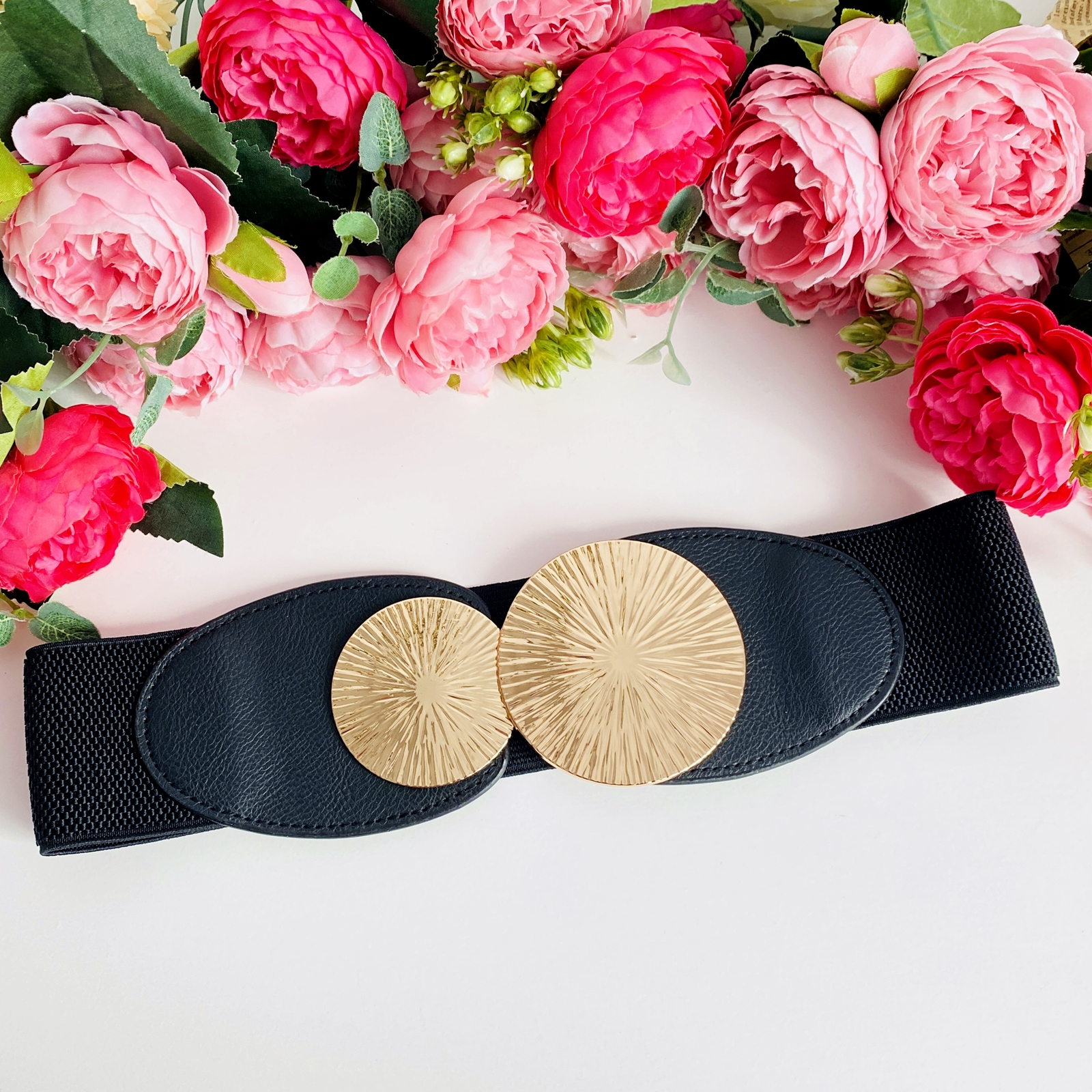 Centura Elastica Neagra Catarama Aurie - Curea Femei | ZURIEVA