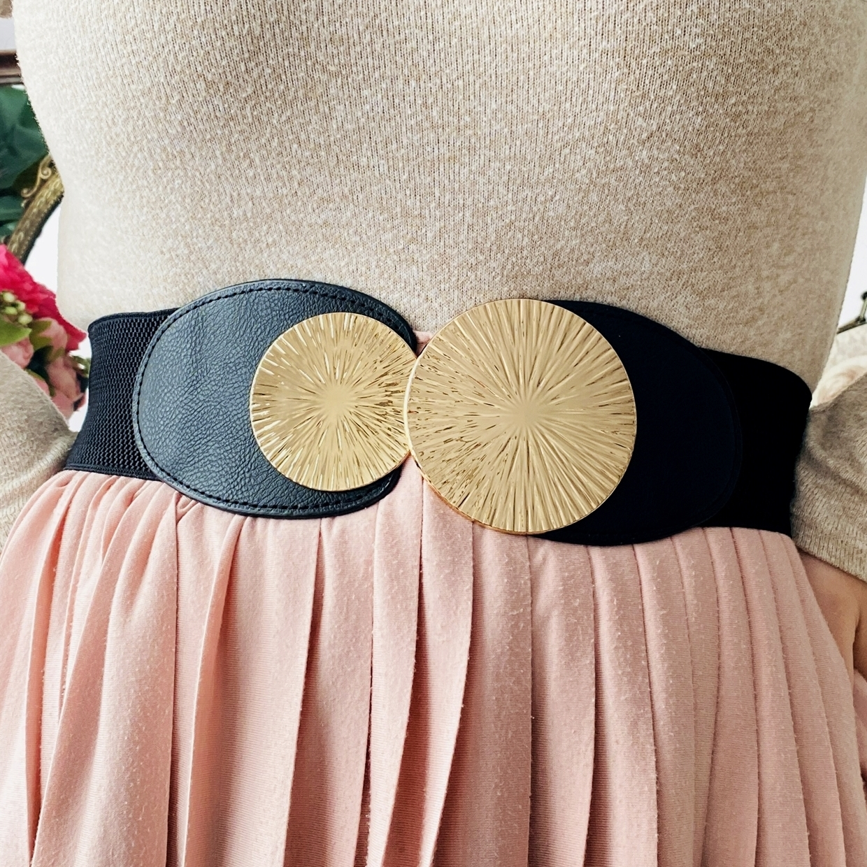 Centura Elastica Neagra Catarama Aurie - Curea Femei | ZURIEVA