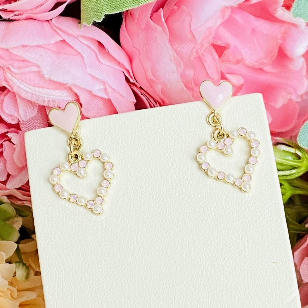 Cercei Clips Inimi Roz & Mini Perlute - Cercei Clipsuri Dama | ZURIEVA