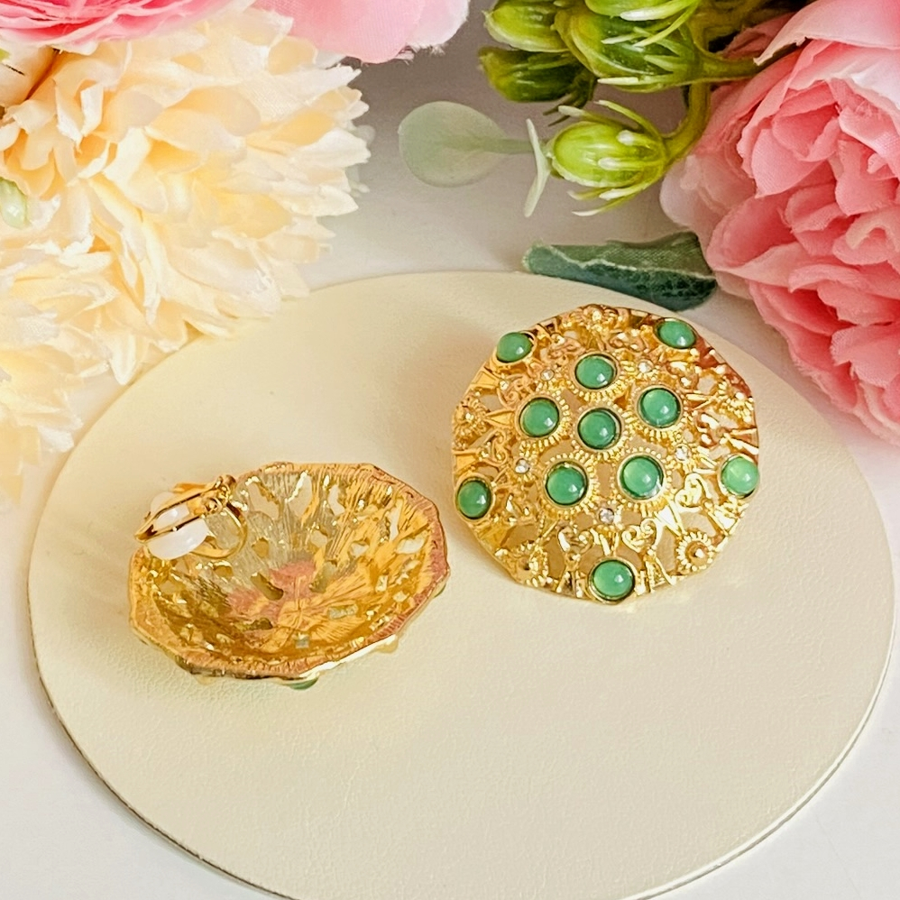 Cercei Clips Verde & Auriu - Cercei Clipsuri Dama | ZURIEVA