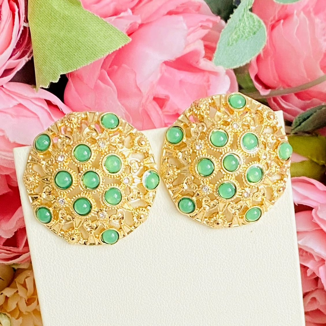 Cercei Clips Verde & Auriu - Cercei Clipsuri Dama | ZURIEVA