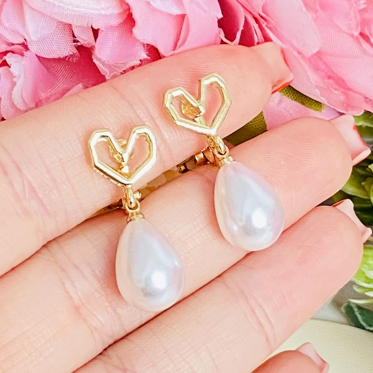 Cercei Clips Inimi Aurii & Perle - Cercei Clipsuri Dama | ZURIEVA