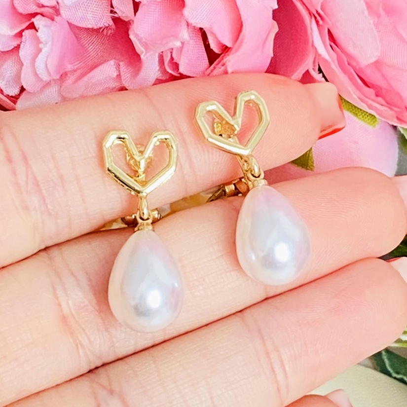 Cercei Clips Inimi Aurii & Perle - Cercei Clipsuri Dama | ZURIEVA