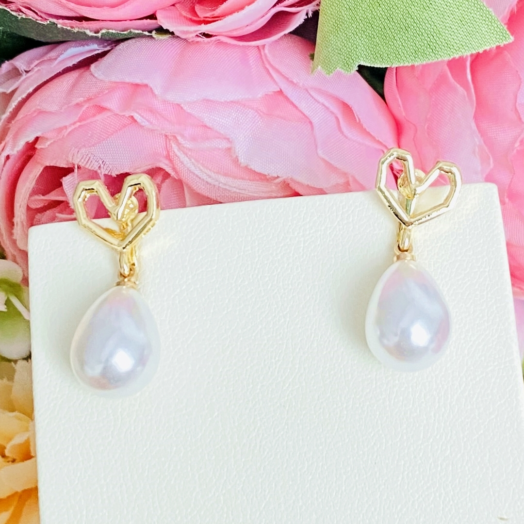 Cercei Clips Inimi Aurii & Perle - Cercei Clipsuri Dama | ZURIEVA