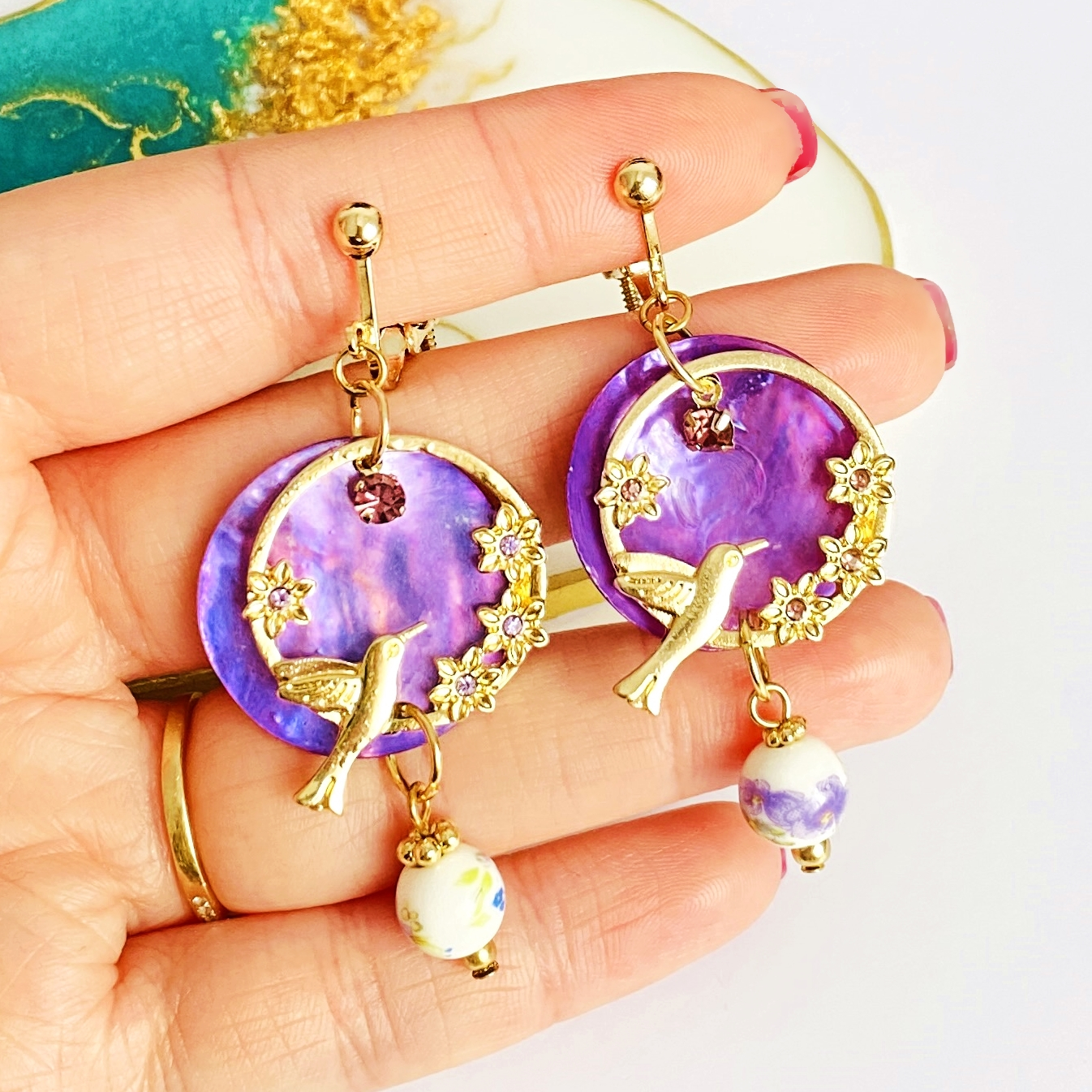 Cercei Clipsuri Purple Bird - Bijuterii Dama | ZURIEVA