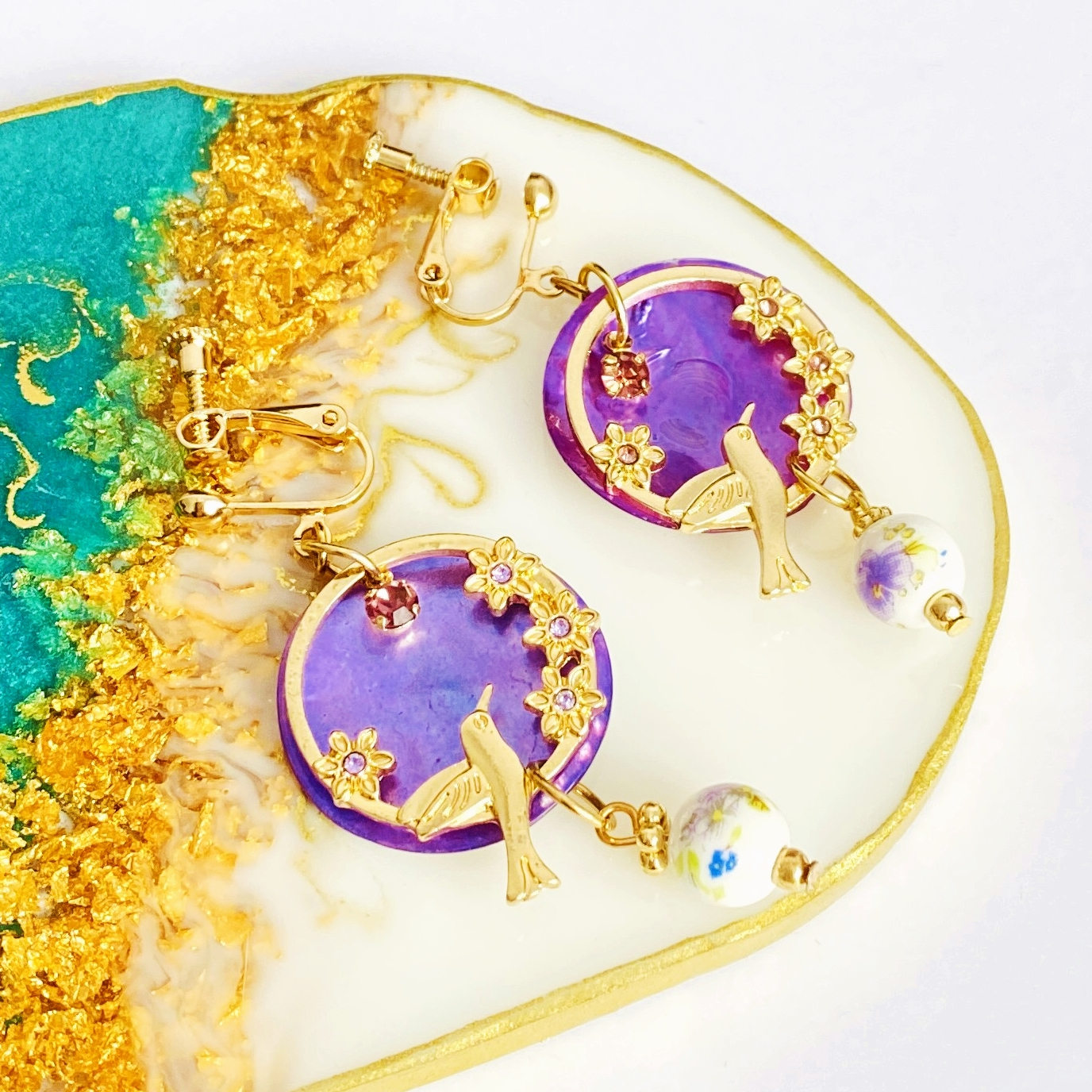 Cercei Clipsuri Purple Bird - Bijuterii Dama | ZURIEVA