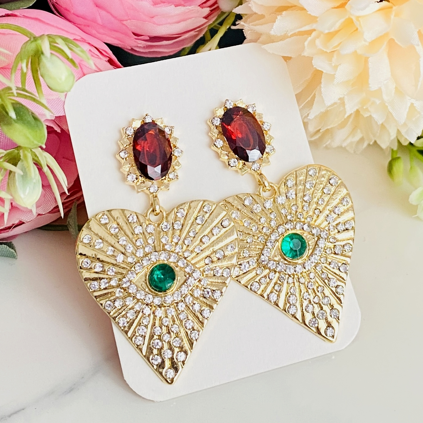 Cercei Lungi Inima Evil Eye - Cercei Mari, Statement | ZURIEVA