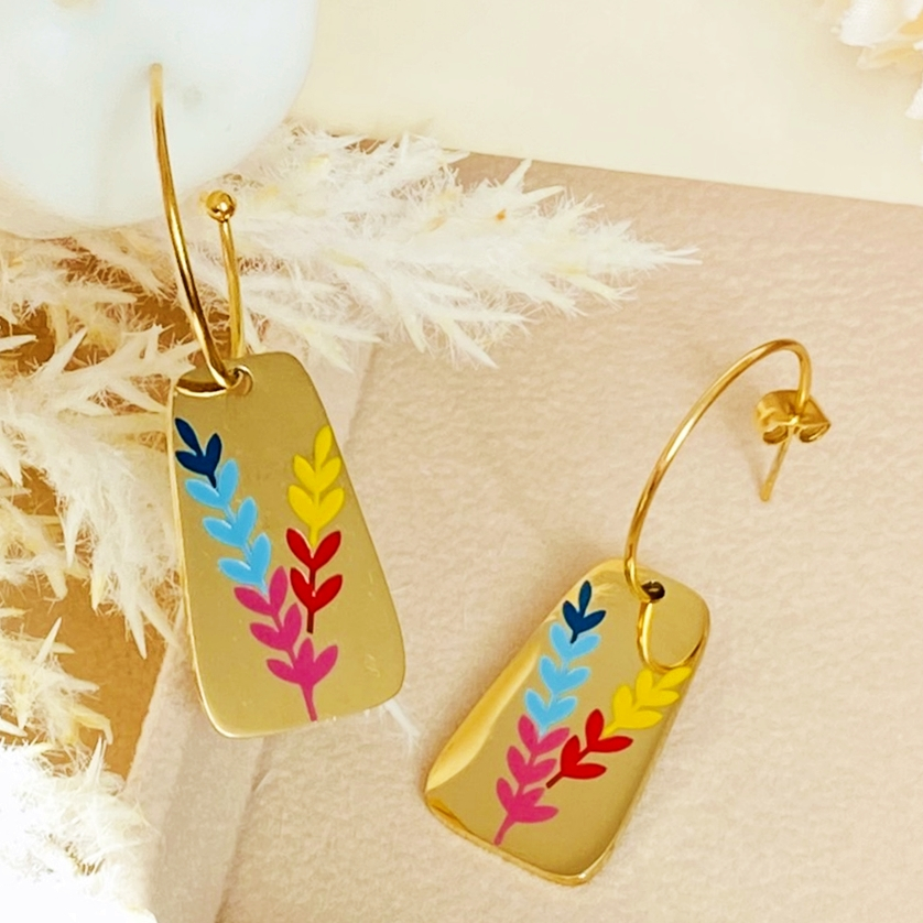 Cercei Frunzulite Colorate Otel Inoxidabil - Cercei Inox | ZURIEVA