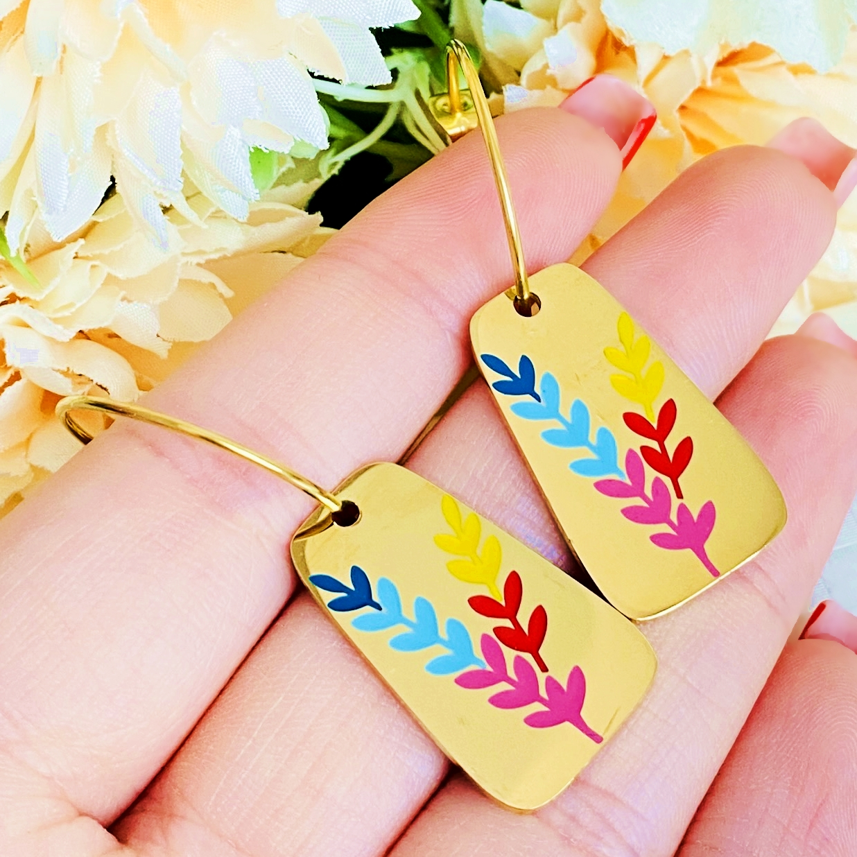 Cercei Frunzulite Colorate Otel Inoxidabil - Cercei Inox | ZURIEVA