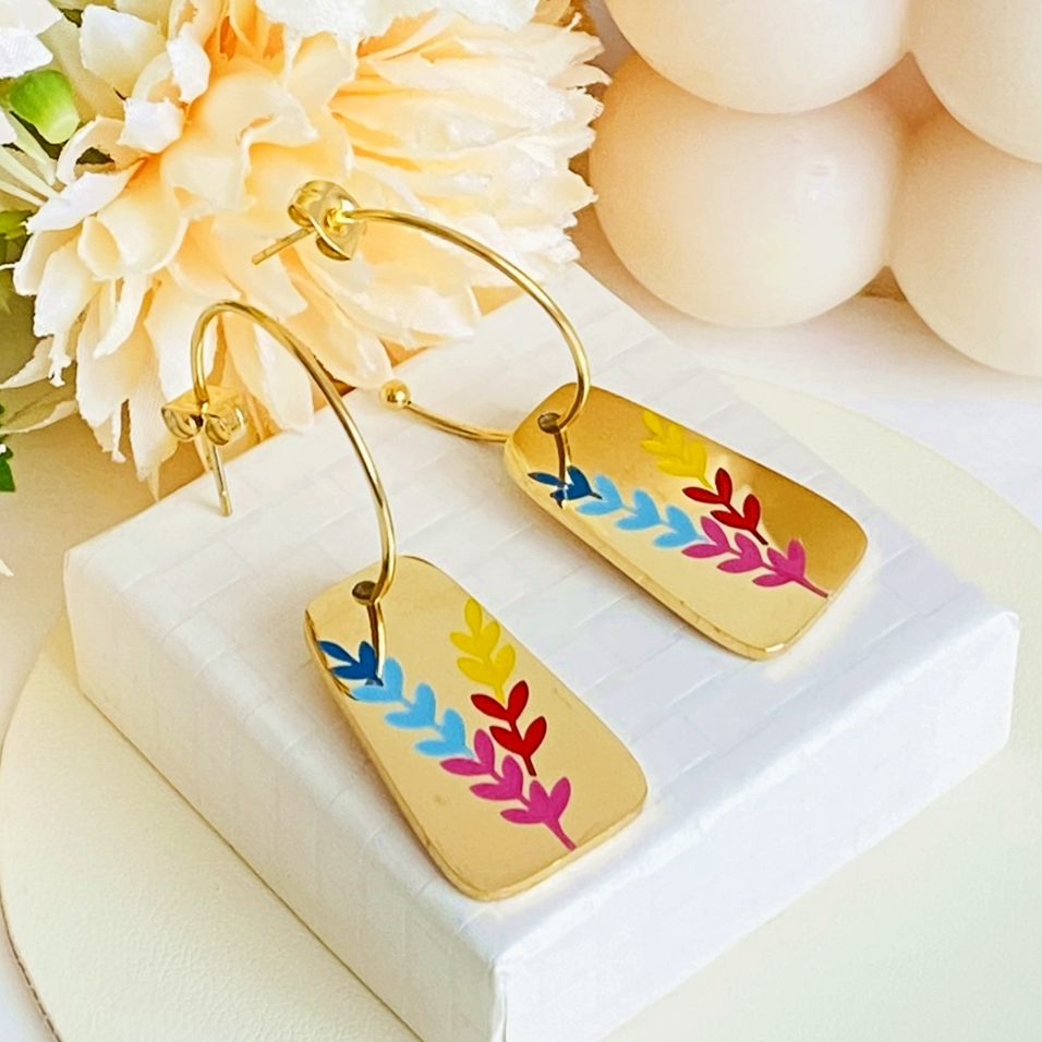 Cercei Frunzulite Colorate Otel Inoxidabil - Cercei Inox | ZURIEVA