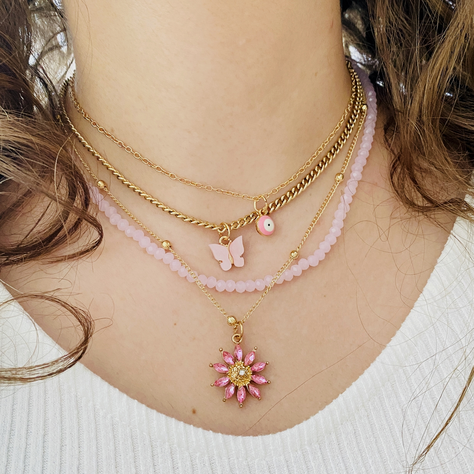 Coliere Aurii Roz Fluture Floare - Coliere Elegante Femei | ZURIEVA