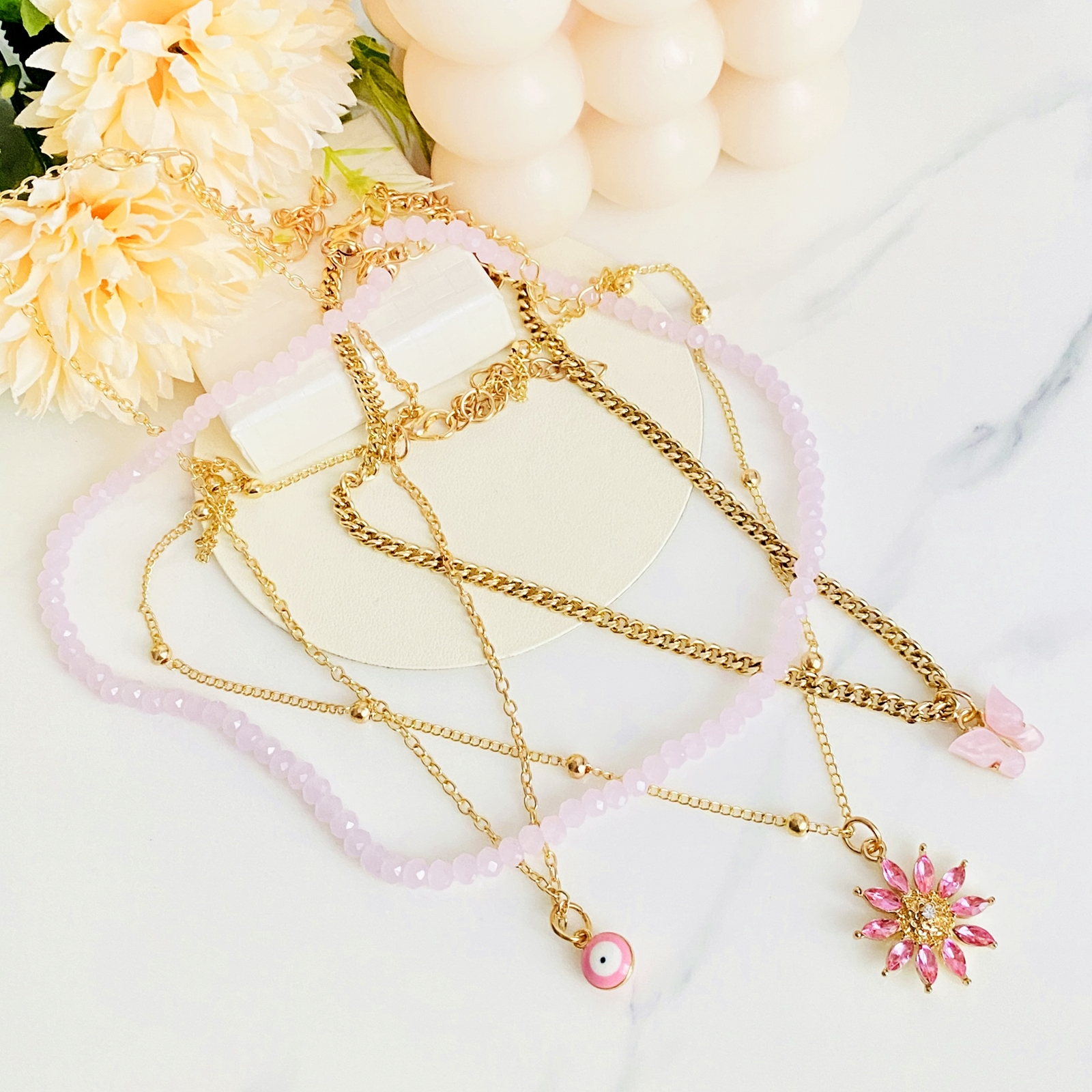 Coliere Aurii Roz Fluture Floare - Coliere Elegante Femei | ZURIEVA