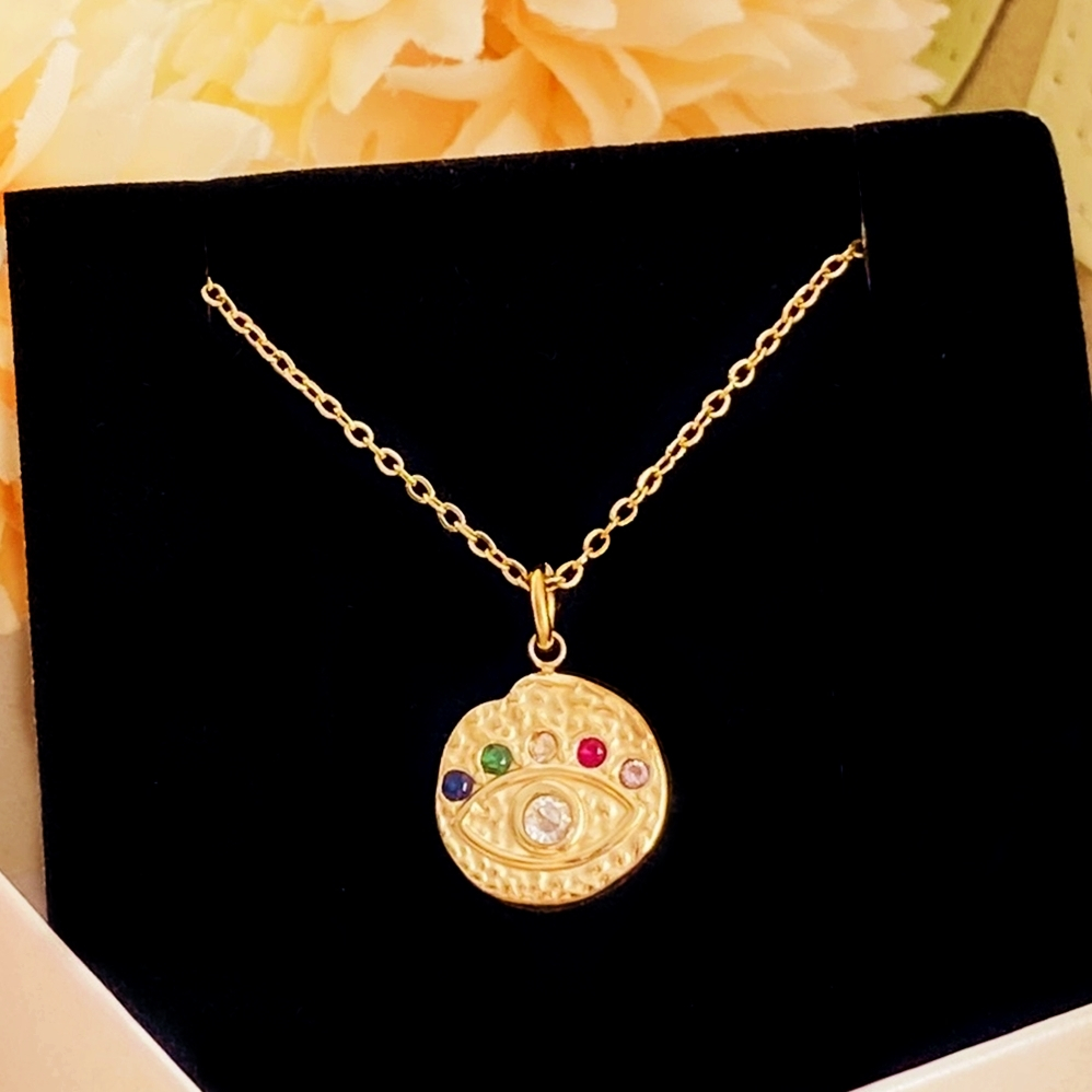 Colier Auriu Ochi Colorat Otel Inoxidabil - Lantisoare Inox | ZURIEVA