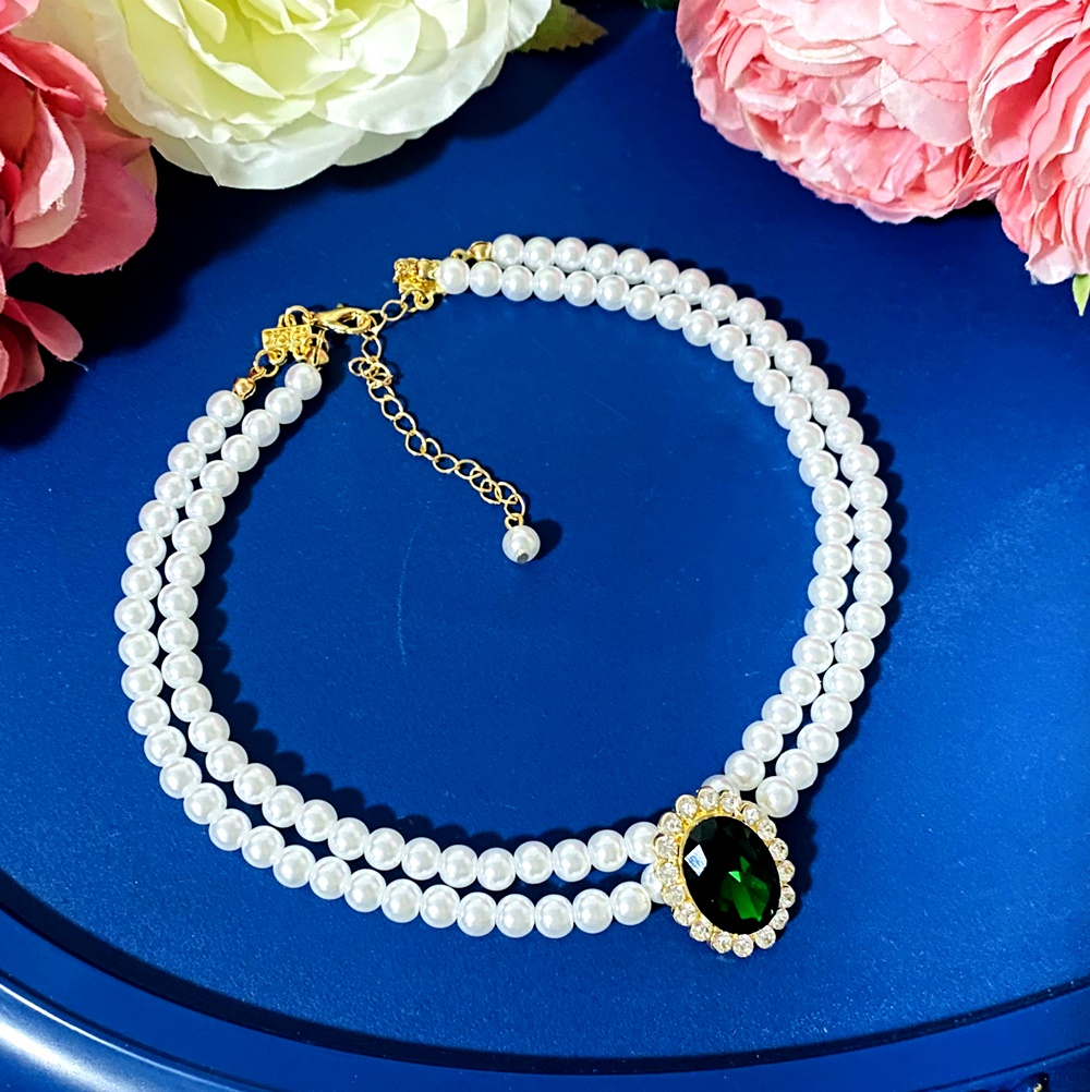 Colier Perle & Cristal Verde Smarald - Coliere Femei | ZURIEVA