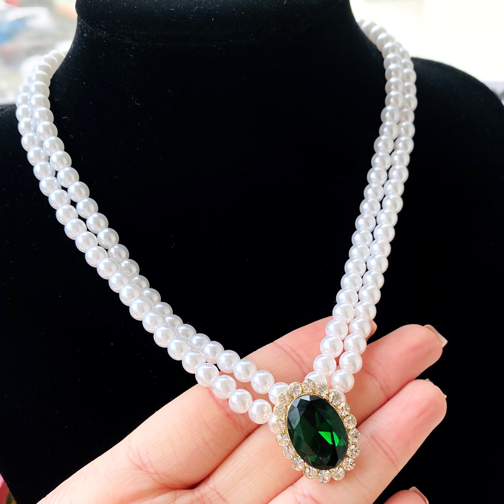 Colier Perle & Cristal Verde Smarald - Coliere Femei | ZURIEVA