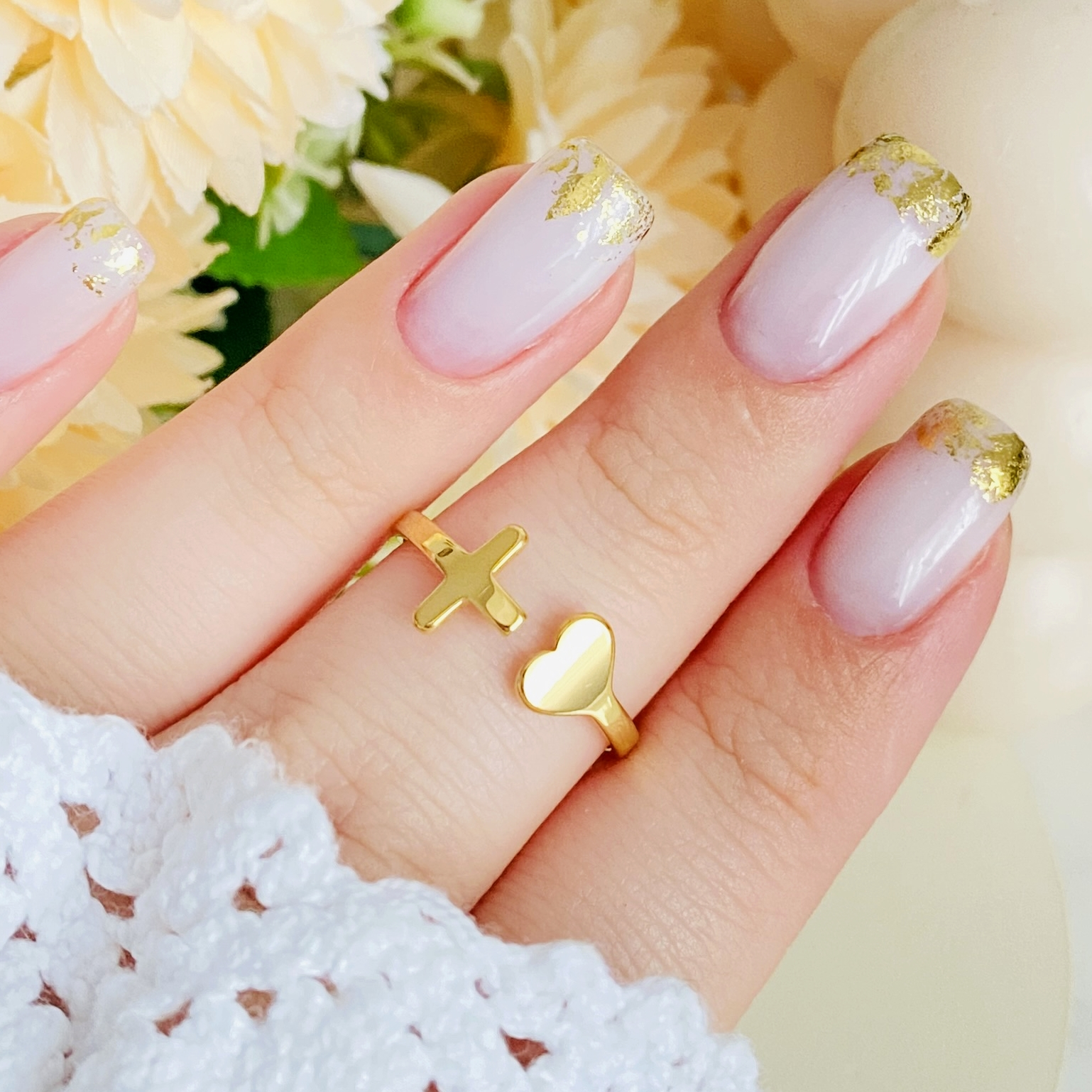 Inel Auriu Inima si Cruciulita Otel Inoxidabil - Bijuterii Inox | ZURIEVA